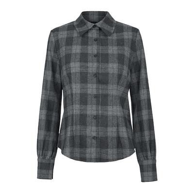 s.deer复古翻领撞色格纹长袖衬衫