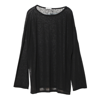 Carolingian極简Row风！轻盈微透亚麻+长绒棉廓形卷边针织罩衫