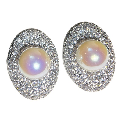 【鸽子蛋】天女极光澳白珍珠耳钉