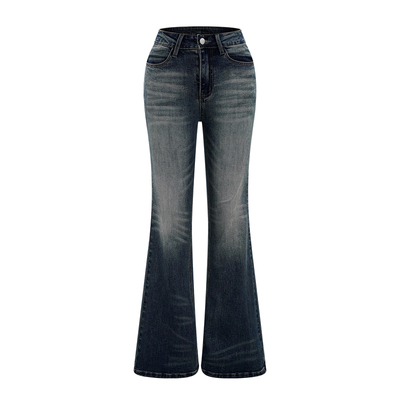 尹千金【摩登回潮】美式复古中低腰做旧修身微喇牛仔裤K257273