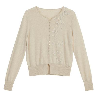 YINER音儿女装冬季新中式立体花朵钉珠装饰阿拉善纯羊绒针织衫