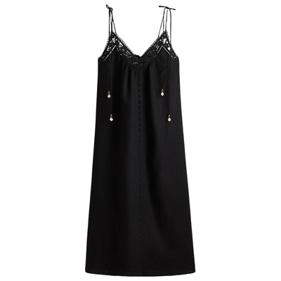 HM女装背心吊带连衣裙春季绑结气质镂空刺绣连身裙1293981