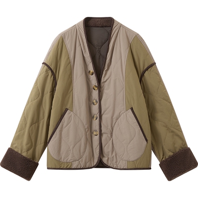 播商场同款撞色拼接宽松棉服女秋冬新款防泼水外套BDS4PD3602