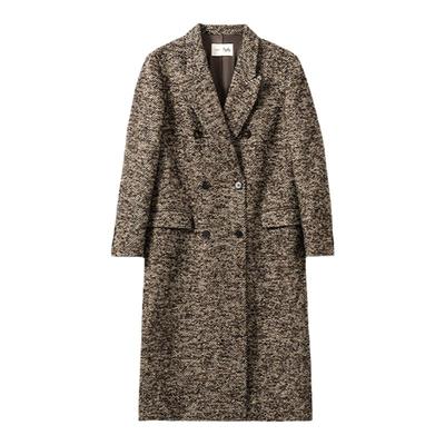 线上专享hply young冬季新款人字纹复古气质修身大衣