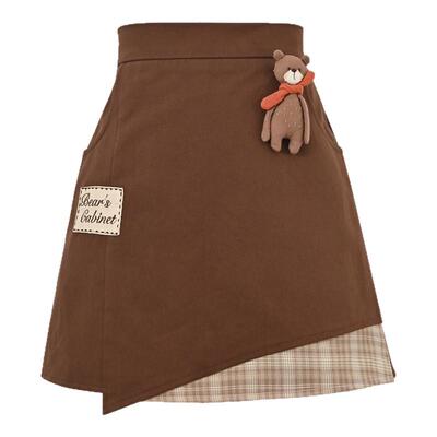 可爱小熊玩偶拼接高腰a字半身裙