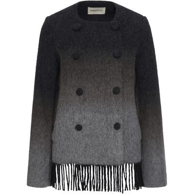 宝姿PORTSPURE女装秋冬流苏渐变毛呢大衣设计感气质