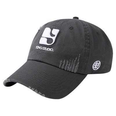 Y2NG做旧水洗破坏鸭舌帽刺绣圆顶弯檐复古棒球帽