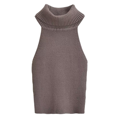 纯欲性感露肩无袖高领针织衫背心