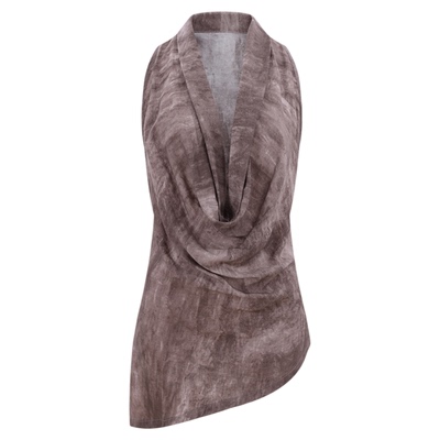 BALIANG「捌樑」氲'Hzay'天丝亚麻茶染不规则叠荡领斜摆无袖背心