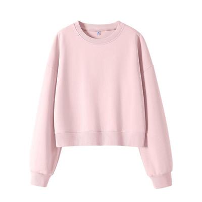 真维斯圆领短款卫衣女2026新款小个子春秋季胖mm大码粉色上衣女W