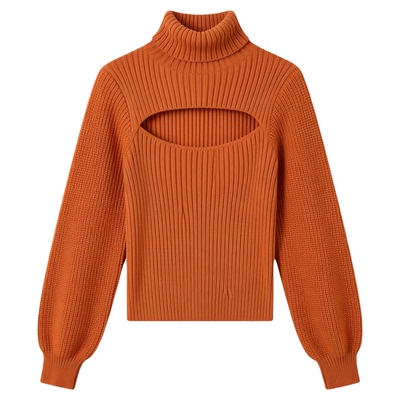 高领镂空长袖宽松毛衣