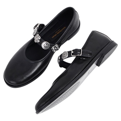 Mantener Gran 浅口单鞋女真皮一字带小香风黑色玛丽珍鞋 MG女鞋