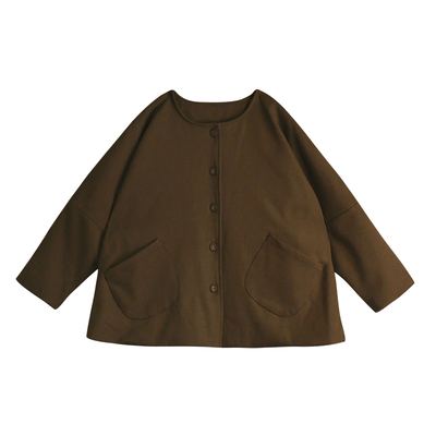 秋冬季圆领男女童咖色圆领外套
