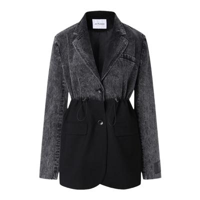 JAC FLEURANT秋季新品黑色水洗牛仔拼接西服时尚宽松休闲
