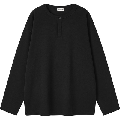 CHINISM丨纯色休闲风T恤经典复古男长袖圆领宽松上衣/CXHB34I5051