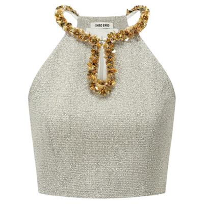 SHRO ENRO 暮霭花园重工亮片织带粗花呢挂脖上衣银泰百货301469