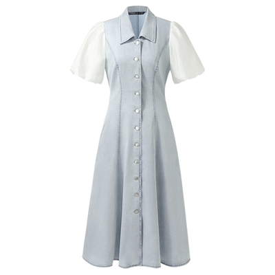 歌莉娅大方得体天丝牛仔连衣裙女