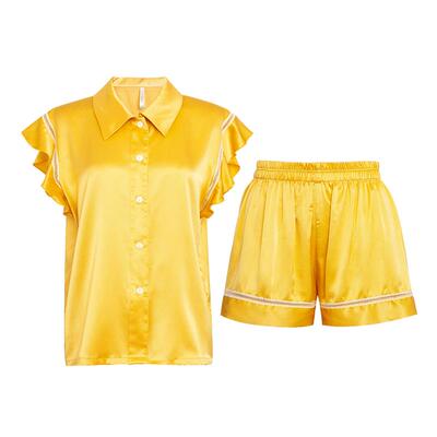 真丝睡衣女两件套短袖100%桑蚕丝