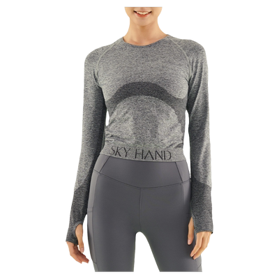 SKYHAND运动长袖T恤女秋冬针织毛衣休闲健身紧身外套瑜伽上衣