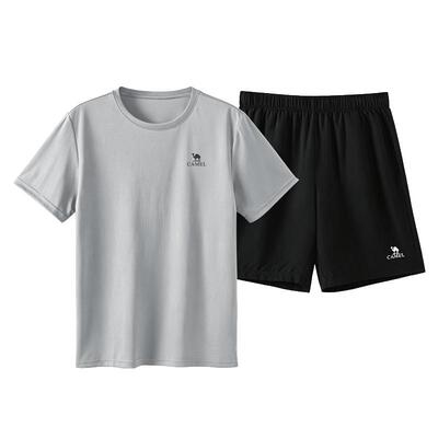 骆驼速干短袖t恤套装男士2026夏季新款爸爸运动衣服冰丝休闲短裤