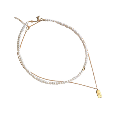 ins双层叠戴锁骨链天然淡水珍珠