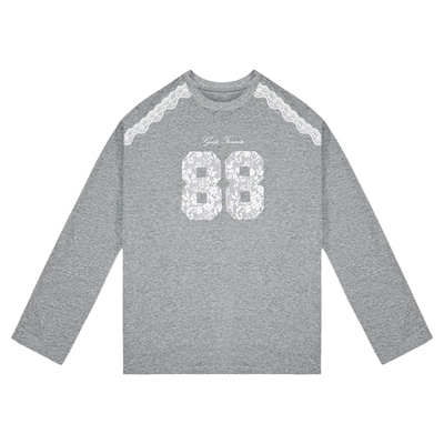 美式复古蕾丝拼接刺绣T恤AsGony