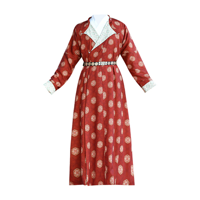 雪莲乐唐制圆领袍印花新款汉服时尚交领风衣加绒外套秋冬男女同款