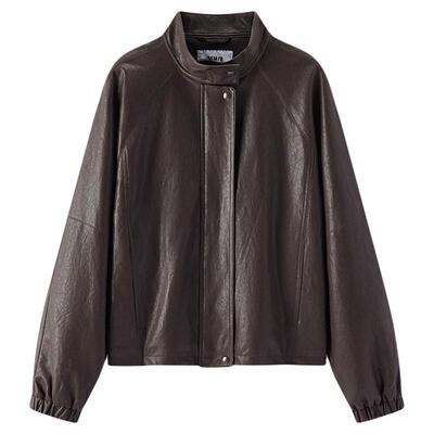 森马街头PU仿皮宽松插肩袖外套女