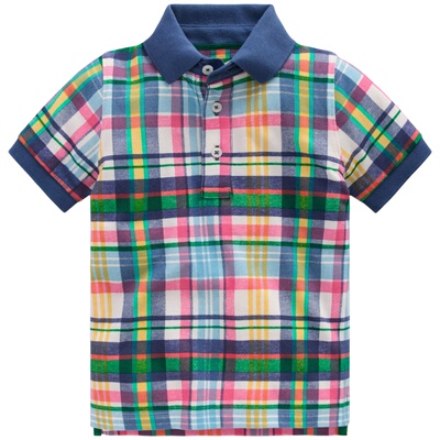 代购MiniBoden儿童短袖Polo衫 26夏季男童粉格纯棉半袖T恤 2-14岁