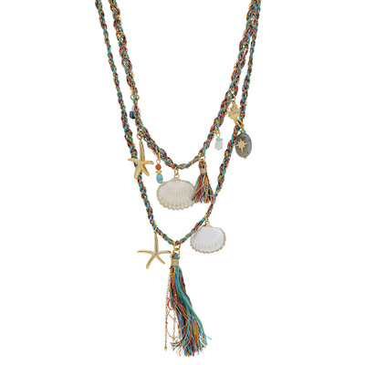 LAMUANA五彩蓝绳贝壳海星项链颈链叠戴小众设计天然石编绳锁骨链