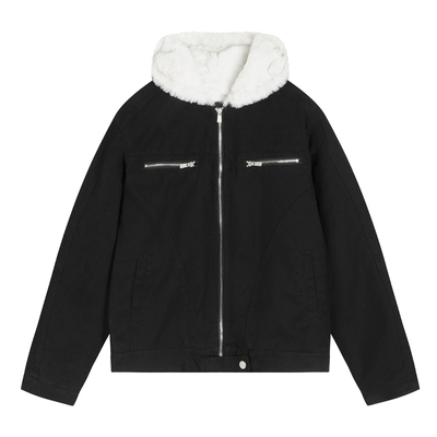 美式复古拼接撞色连帽夹克外套