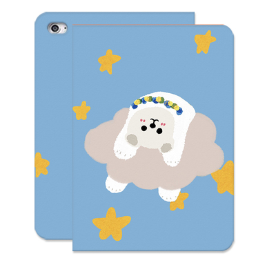 第2件半价插画iPad保护壳蓝色熊星星苹果三折360旋转亚克力笔槽pro13寸112.9air610.9mini磁吸平板套华为壳