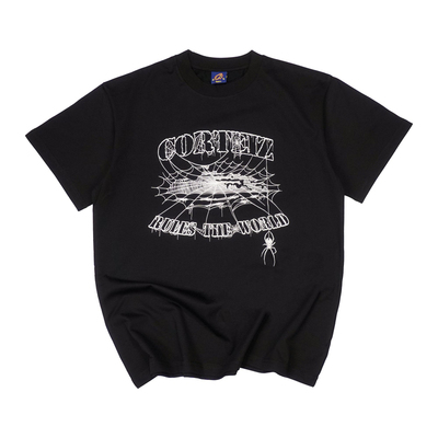 现货CORTEIZ恶魔岛蜘蛛网短袖T恤修身嘻哈美式DRILL小领口街头