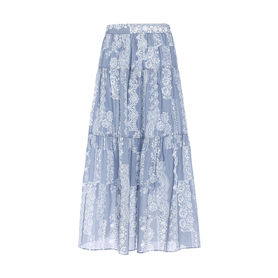 JESSIE纯棉收褶蕾丝印花半身裙女