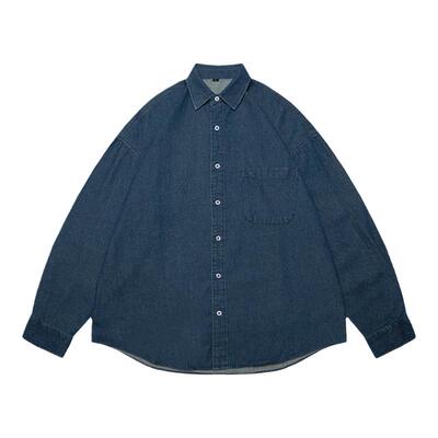 HMN Studio纯色牛仔衬衫日系复古宽松休闲廓形棉质工装长袖衬衣