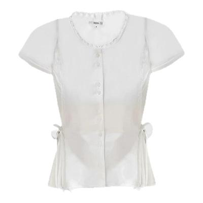 【现货】Nothing Written Narchi花边短袖衬衫女收腰系带显瘦衬衣