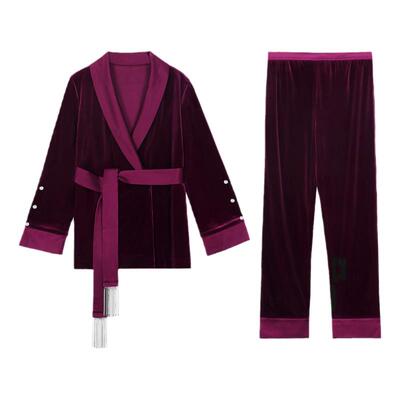 Liza Cheng高阶时尚秋冬厚款睡衣宽松丝绒女士家居服套装LL00237