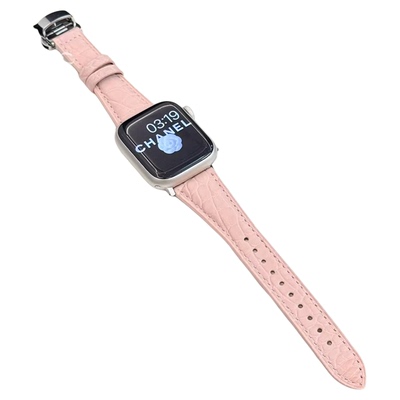 千洛iwatch小蛮腰圆纹鳄鱼皮表带