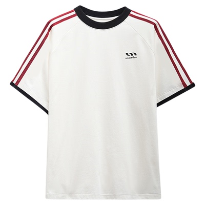 UMAMIISM 有茂密声2026新款美式复古条纹运动T恤夏季圆领短袖长袖