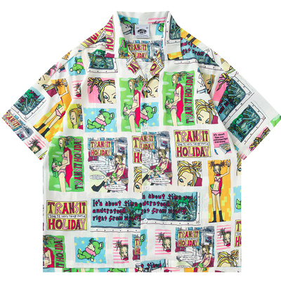 From Mars Cartoon Collage Graffiti Short-Sleeve Shirt