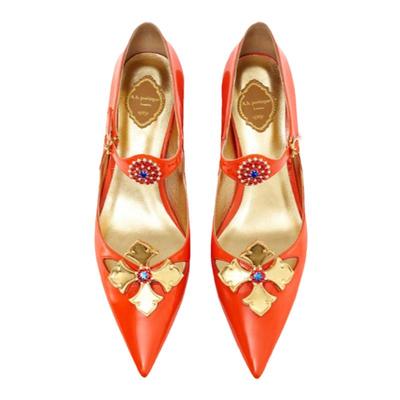 A.b.poetique鸢尾花高跟鞋搭扣玛丽珍粗跟浅口尖头女鞋中跟单时尚