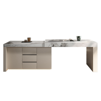 岩板岛台餐桌一体可伸缩开放式厨房齐平中岛台小户型可定制倒台桌