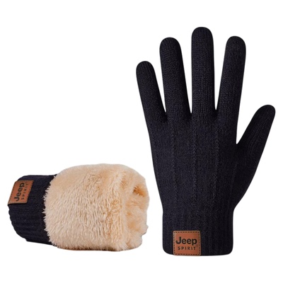 jeep冬季骑车保暖防风针织手套男