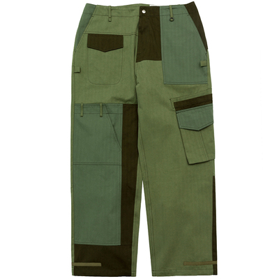 人字纹卡其布不规则多口袋面包裤