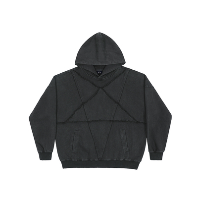 BTW毛边潮牌纯棉宽松连帽卫衣