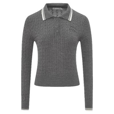 MOUSSY 2026春季新品学院风polo领绞花修身毛针织衫028IAZ70-1001