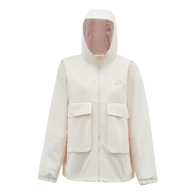adidas阿迪达斯大口袋连帽外套2026春防风女大童梭织夹克 KG5945
