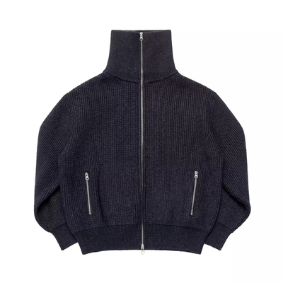 粗针开衫毛衣炭灰色短宽外套