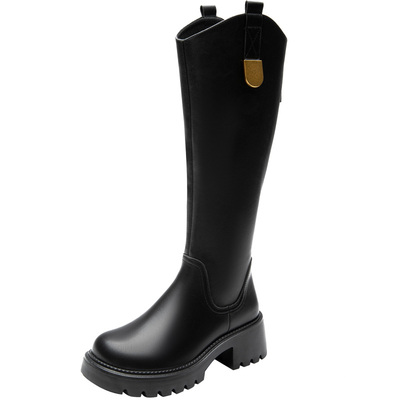 骑士靴大东时尚方头粗跟