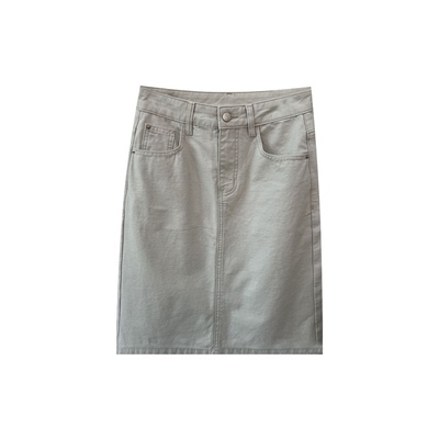 T台早春杏色高腰牛仔遮胯显瘦裙